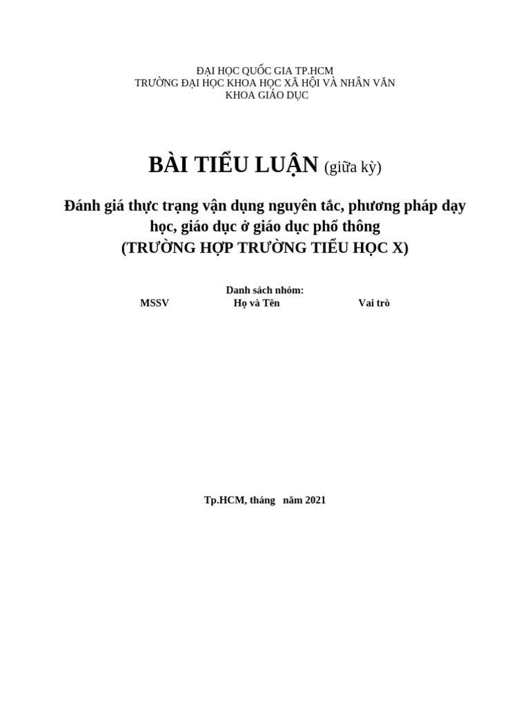 Danh Gia Giua Ki - Mau Tieu Luan Nhom | PDF