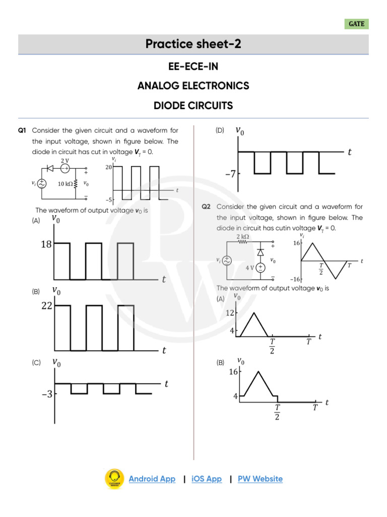 GATE Diode Circuits Practice Questions | PDF | Electronic Circuits | Diode