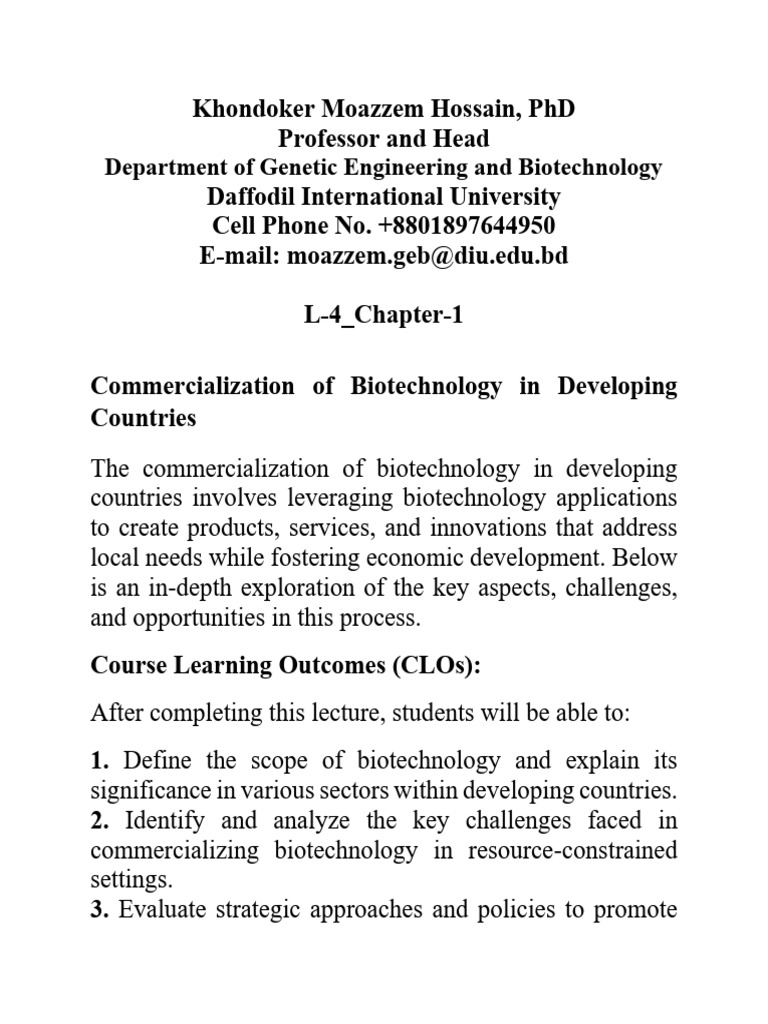 Biotechnology Commercialization in Developing Countries | PDF ...