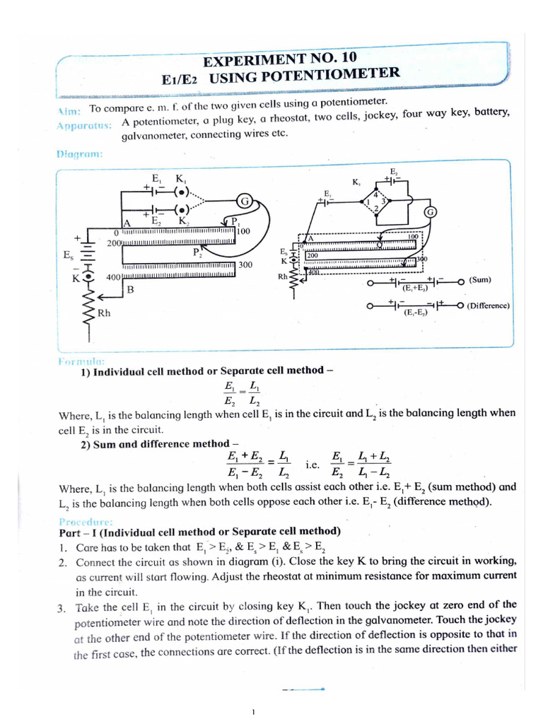 Experiment No.10E1-E2 Using Potentiometer | PDF