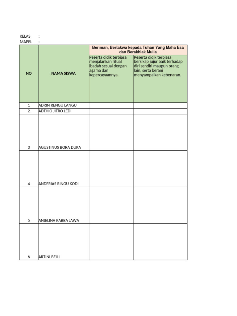 Format Penilaian P5 Pdf