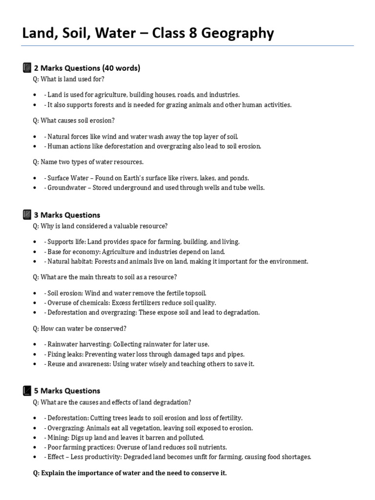 Land Soil Water Class8 QA-1 | PDF | Soil | Agriculture