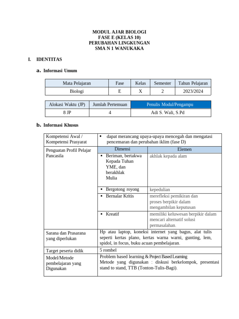 Modul Ajar Biologi: Perubahan Lingkungan | PDF