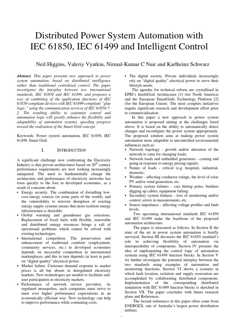 Distributed Power System Automation With IEC 61850,61499, Intelligent Control | PDF | Electrical ...