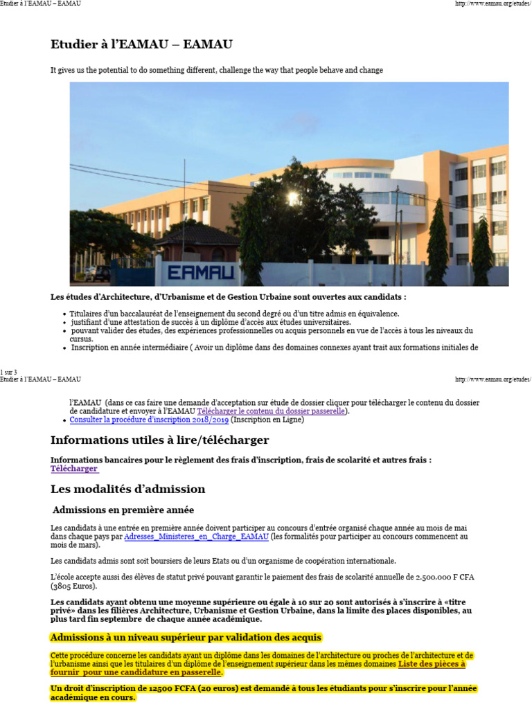 Etudier À L'eamau - Eamau | PDF