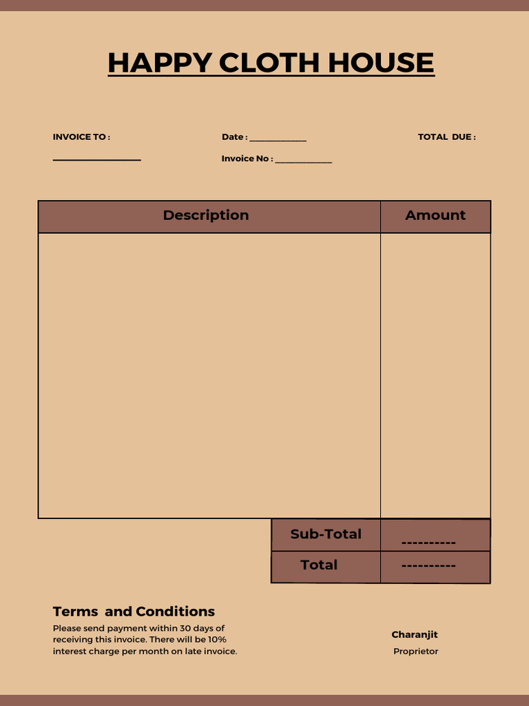 Invoice Template for Happy Cloth House | PDF