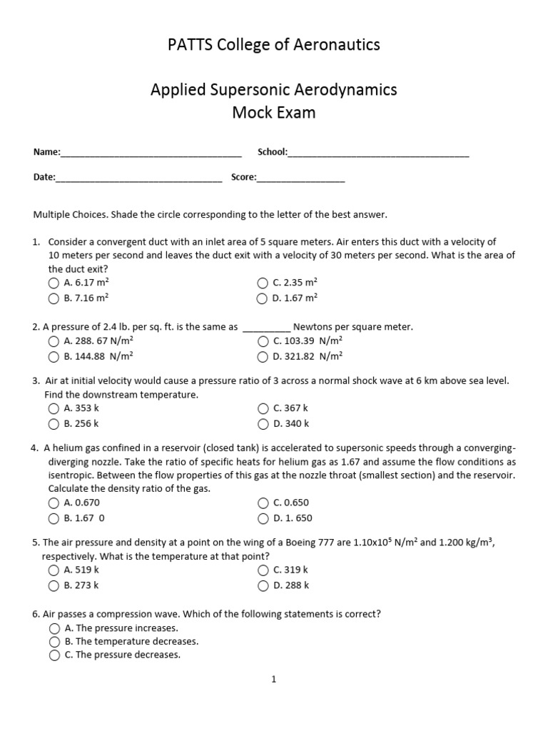 Supersonic Aerodynamics Mock Exam | PDF | Mach Number | Lift (Force)