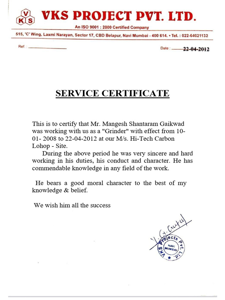 Vks Project Mangesh Certificate | PDF