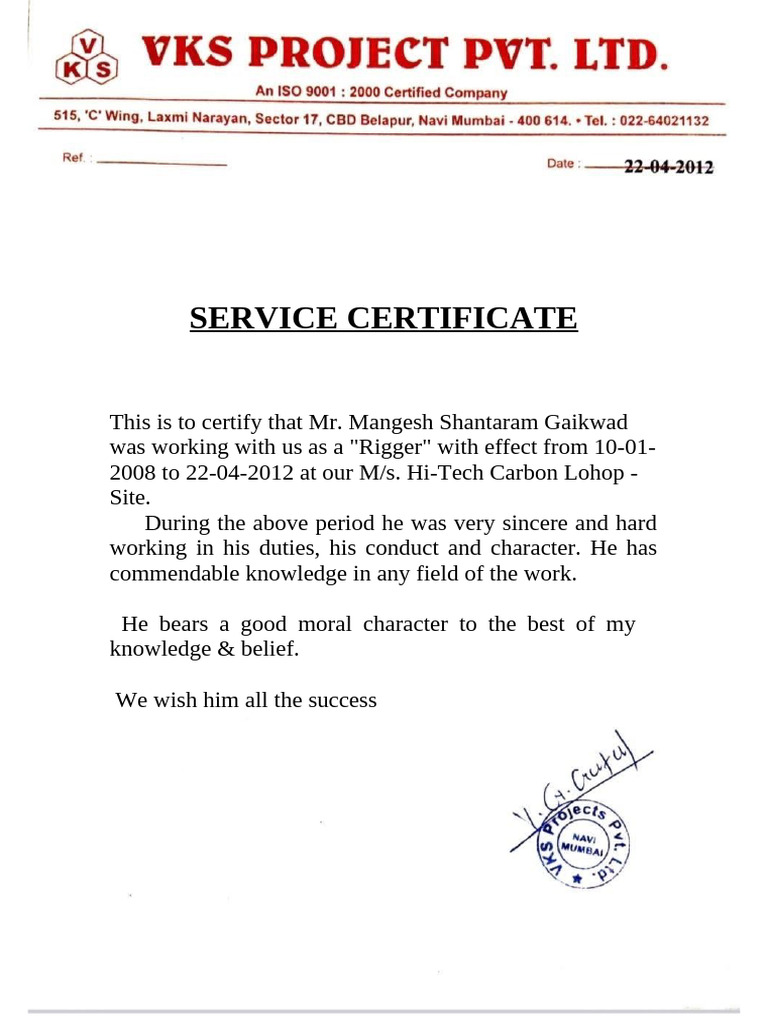 Vks Project Mangesh Certificate | PDF