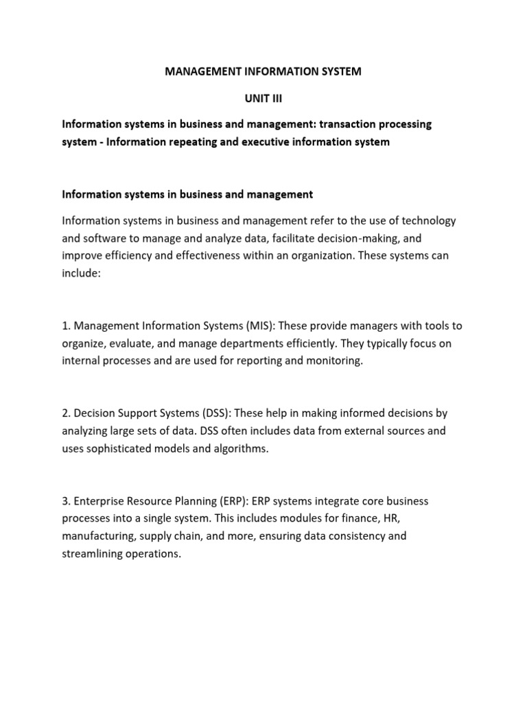 Management Information System Unit III Material | PDF | Database Transaction | Information ...