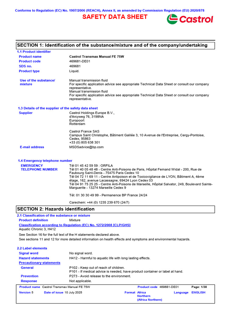 Safety Data Sheet: SECTION 1: Identification of The Substance/mixture ...