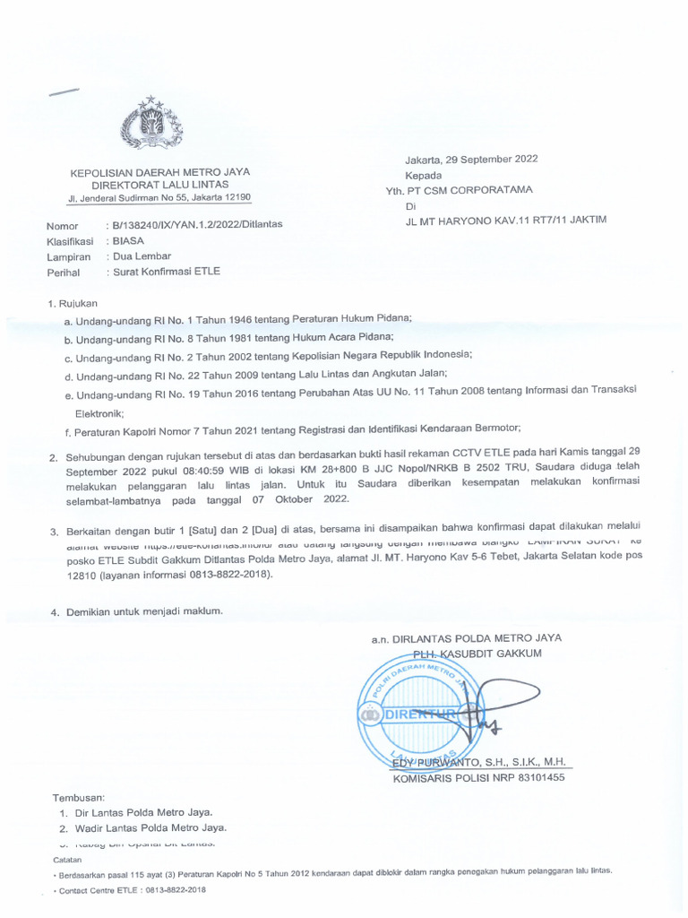 Contoh Surat ETLE | PDF