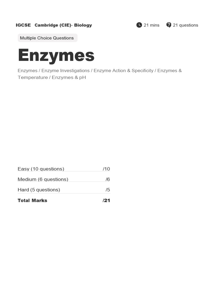 IGCSE Biology: Enzyme Investigations | PDF | Enzyme | Active Site