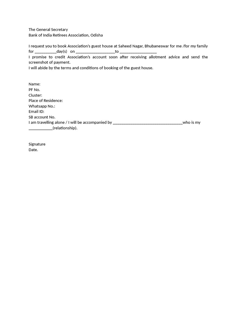Request Letter For Booking of Guest House | PDF