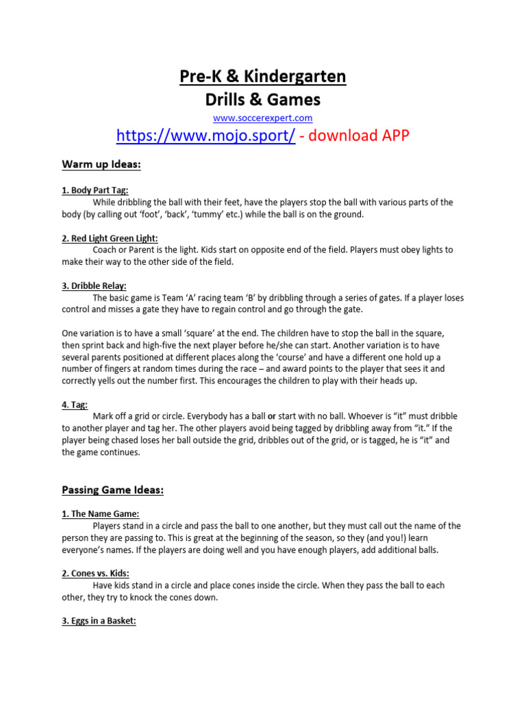 Pre K Kinder Drills Games | PDF | Team Sports | Sports