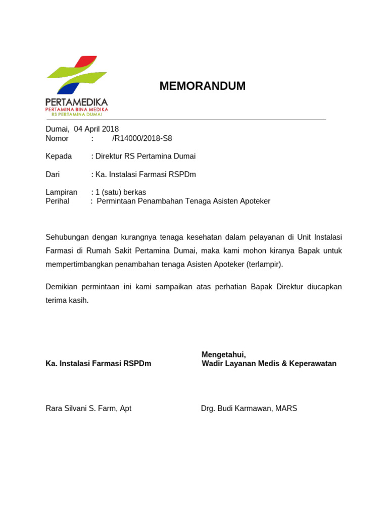 MEMORANDUM Penambahan Tenaga Kerja | PDF