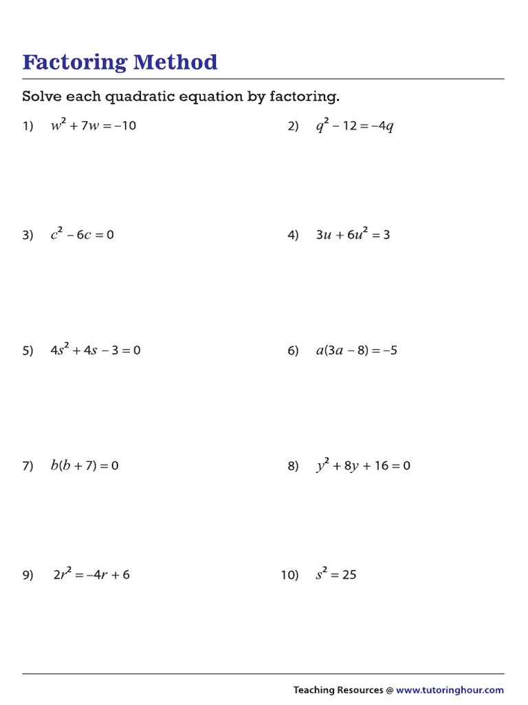 Factoring Method (Quadratic) | PDF