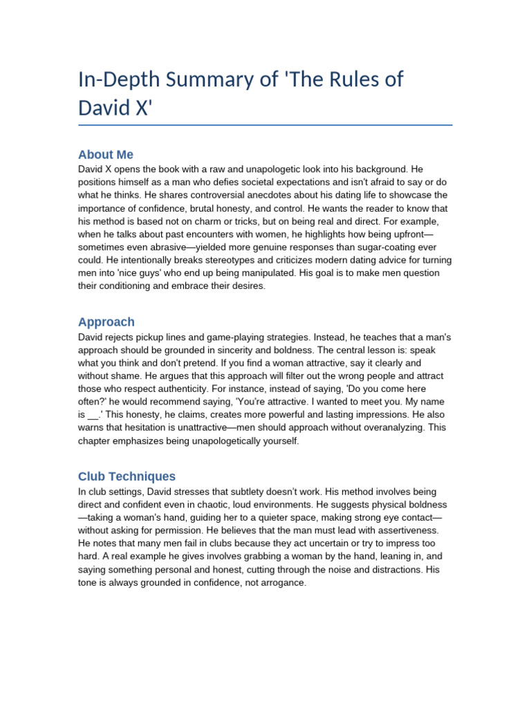 Detailed Summary The Rules of David X Part1 | PDF