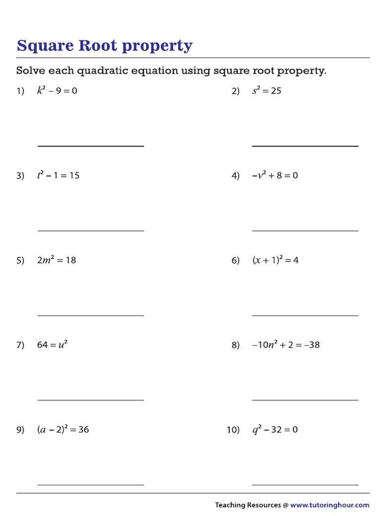Square Root Property (Quadractic) | PDF