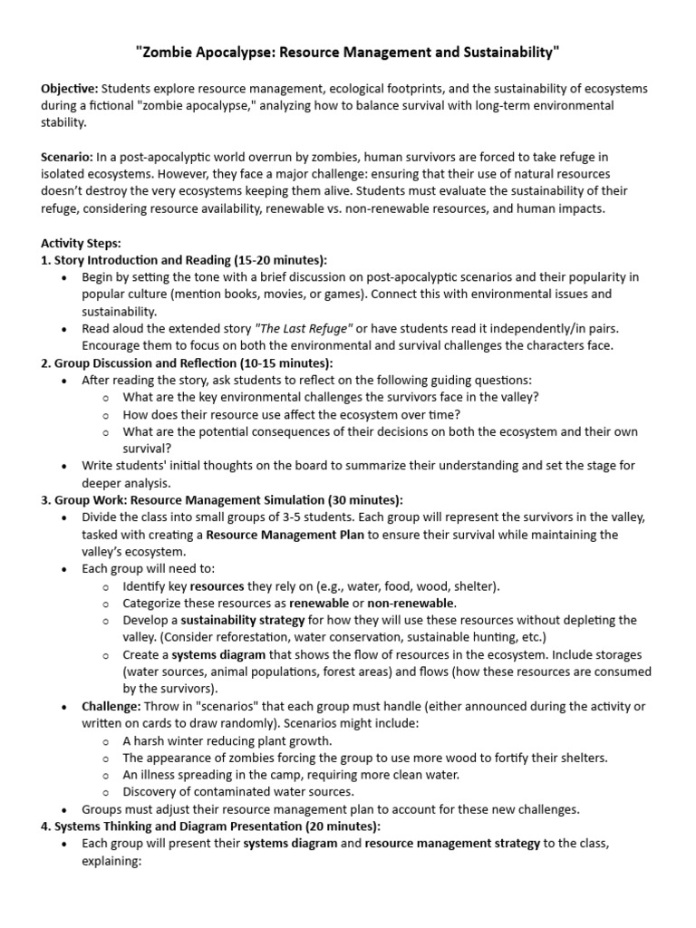 Zombie Apocalypse - Resource Management and Sustainability | PDF ...