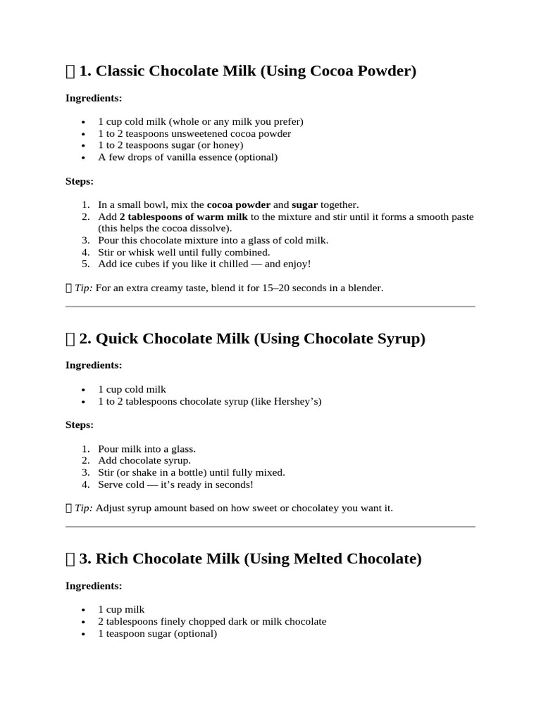 How Make Chocolate Milk | PDF