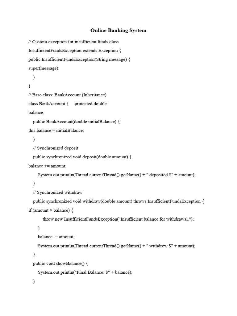 Multithreaded Online Banking System | PDF