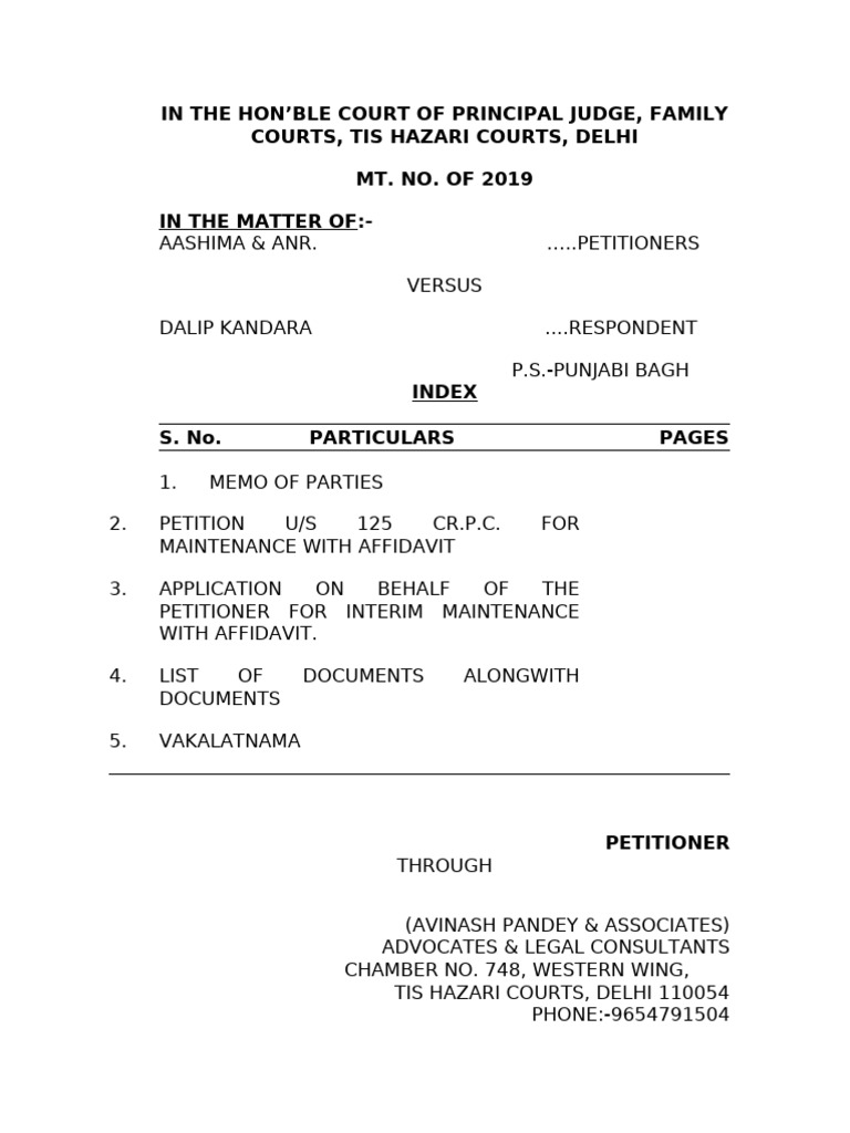 Petition U:s 125 Cr.p.c. For Maintenance | PDF | Affidavit | Marriage