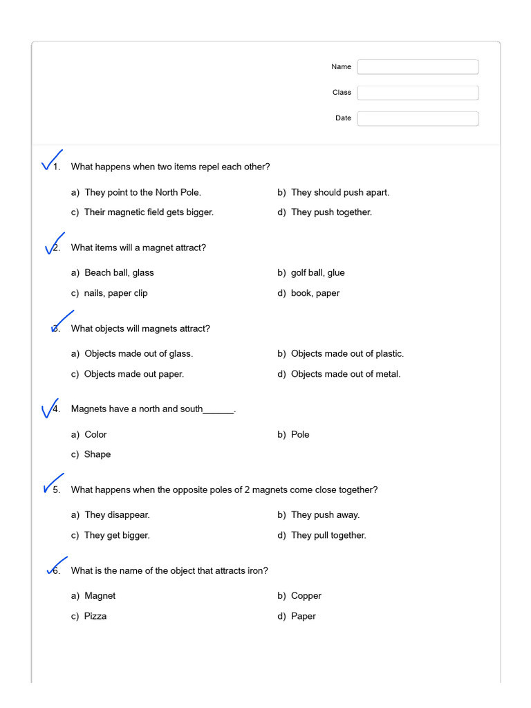 Magnet Quiz 3rd Grade - Wayground | PDF | Magnet | Compass