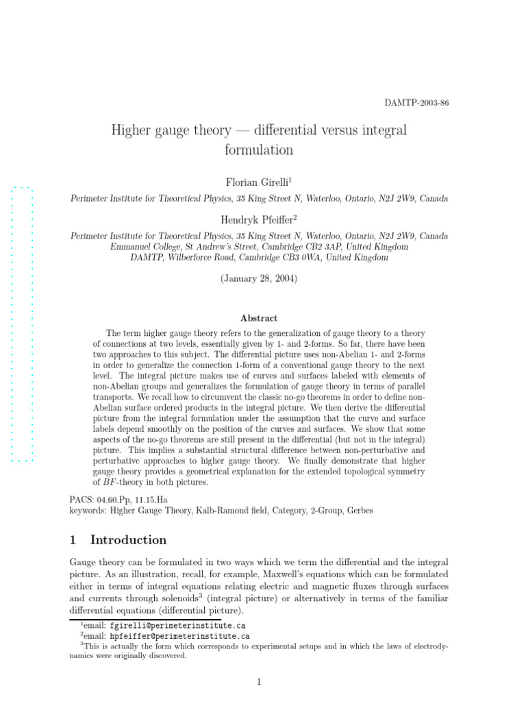 Higher Gauge Theory: Differential vs Integral | PDF | Gauge Theory ...