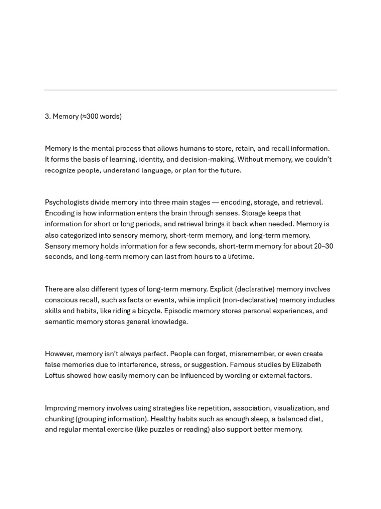 Memory 300 Essay | PDF