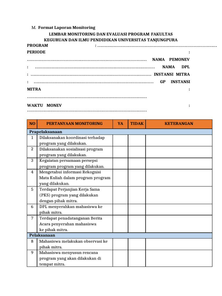 Format Laporan Monitoring | PDF