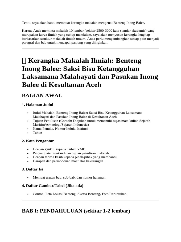 Benteng Inong Balee: Pertahanan Aceh | PDF