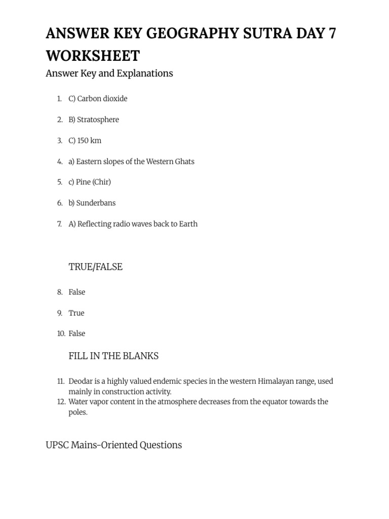 Geography Sutra Day 7 Answer Key | PDF | Atmosphere Of Earth | Stratosphere