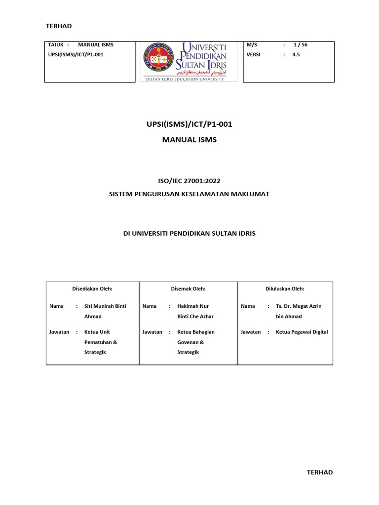 Upsi (Isms) Ict p1 001 Manual Isms v4.5 | PDF