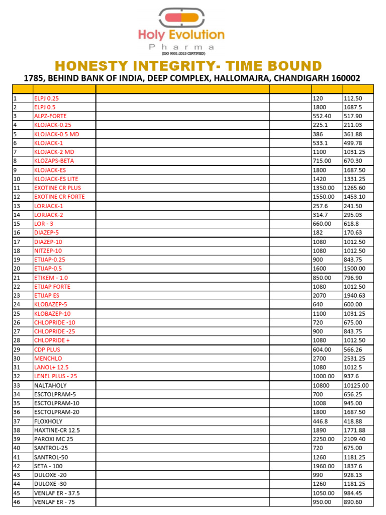 Holy Evolution Price List MRP | PDF | Value Added Tax | Psychoactive Drugs