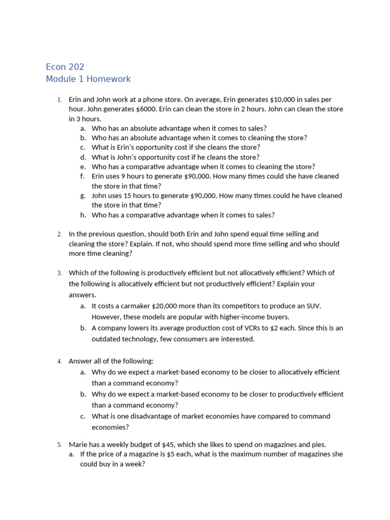 Module 1 Homework | PDF | Utility | Opportunity Cost