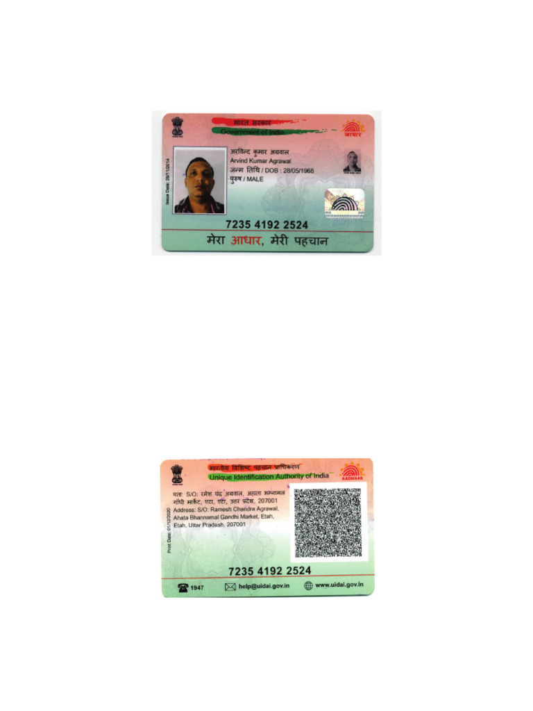 Arvind Adhaar Card New in One Page | PDF