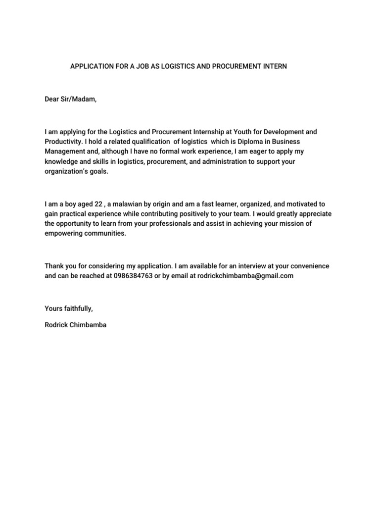 Application For A Job As Logistics and Procurement Intern | PDF