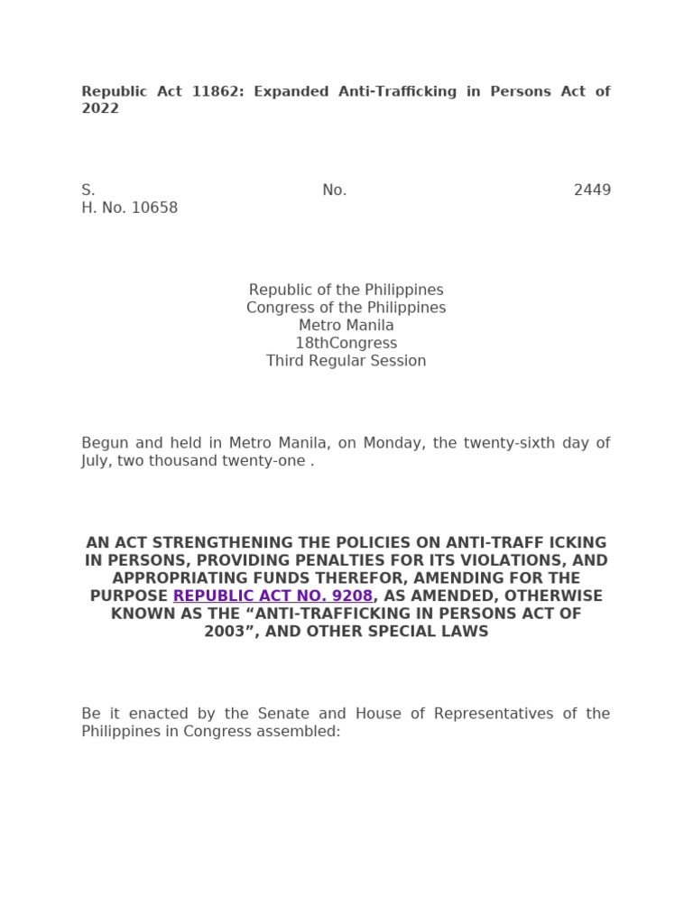 Republic Act 11862 Expanded Anti-Trafficking in Persons Act of 2022 ...