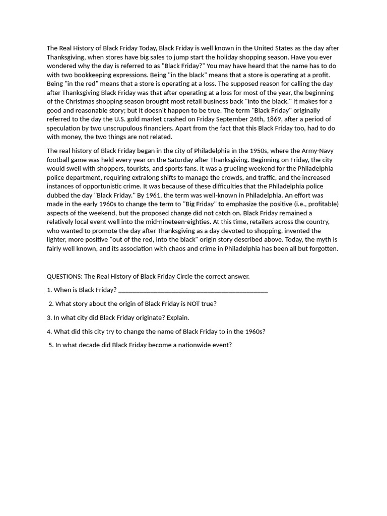 Origins of Black Friday Explained | PDF | Black Friday (Shopping ...