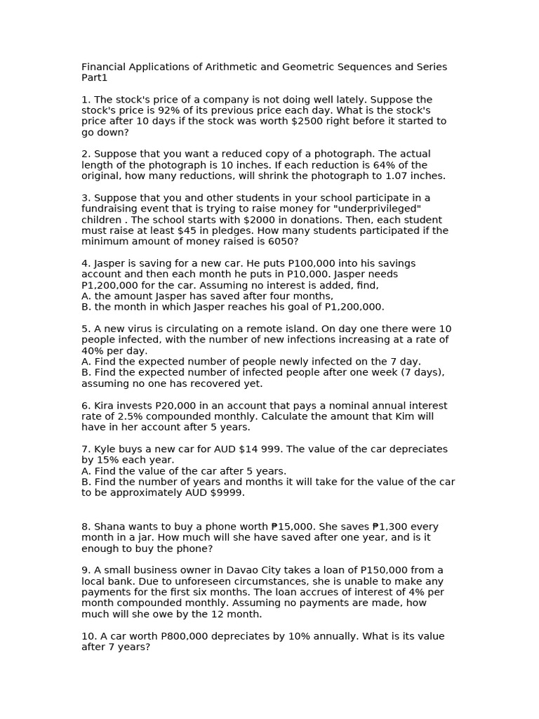 Arithmetic and Geometric Sequence and Series Application Q2 | PDF ...
