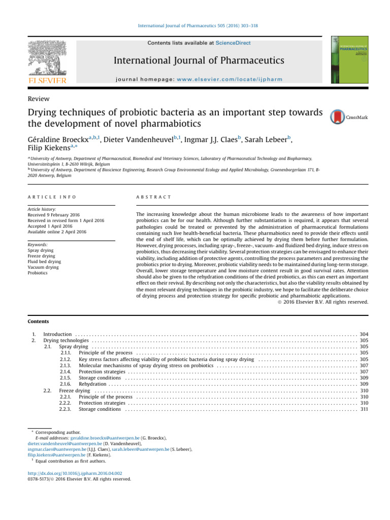 Drying Techniques of Probioti Bacteria As An Important Step Towards The ...