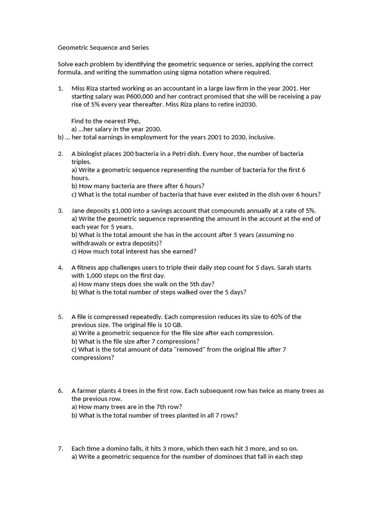 Geometric Sequences and Series Problems | PDF
