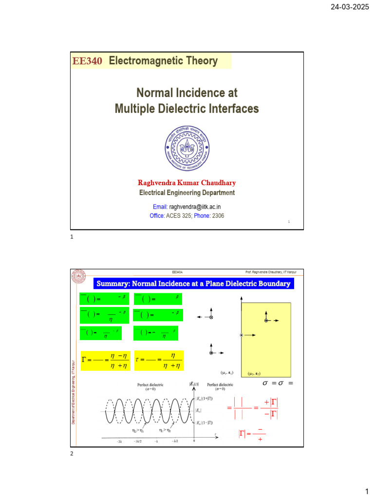 Lecture 27 - Normal Incidence at Multiple Dielectric Interfaces | PDF | Waves | Refraction