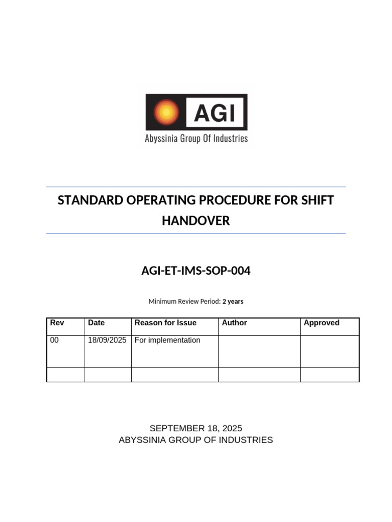 Shift Handover SOP for Operations | PDF | Safety | Business