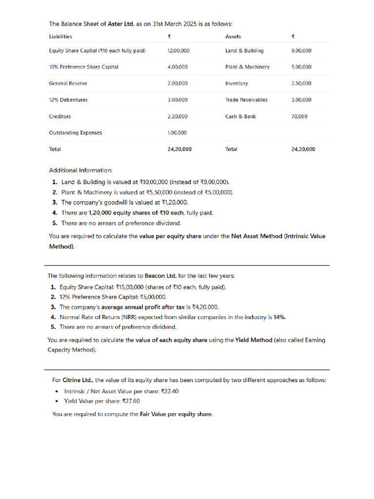 B COM - Valuation of Shares | PDF