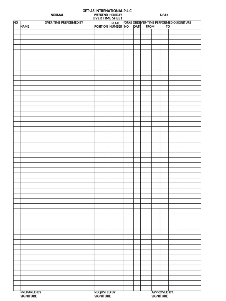 Overtime Sheet for Weekend Work | PDF