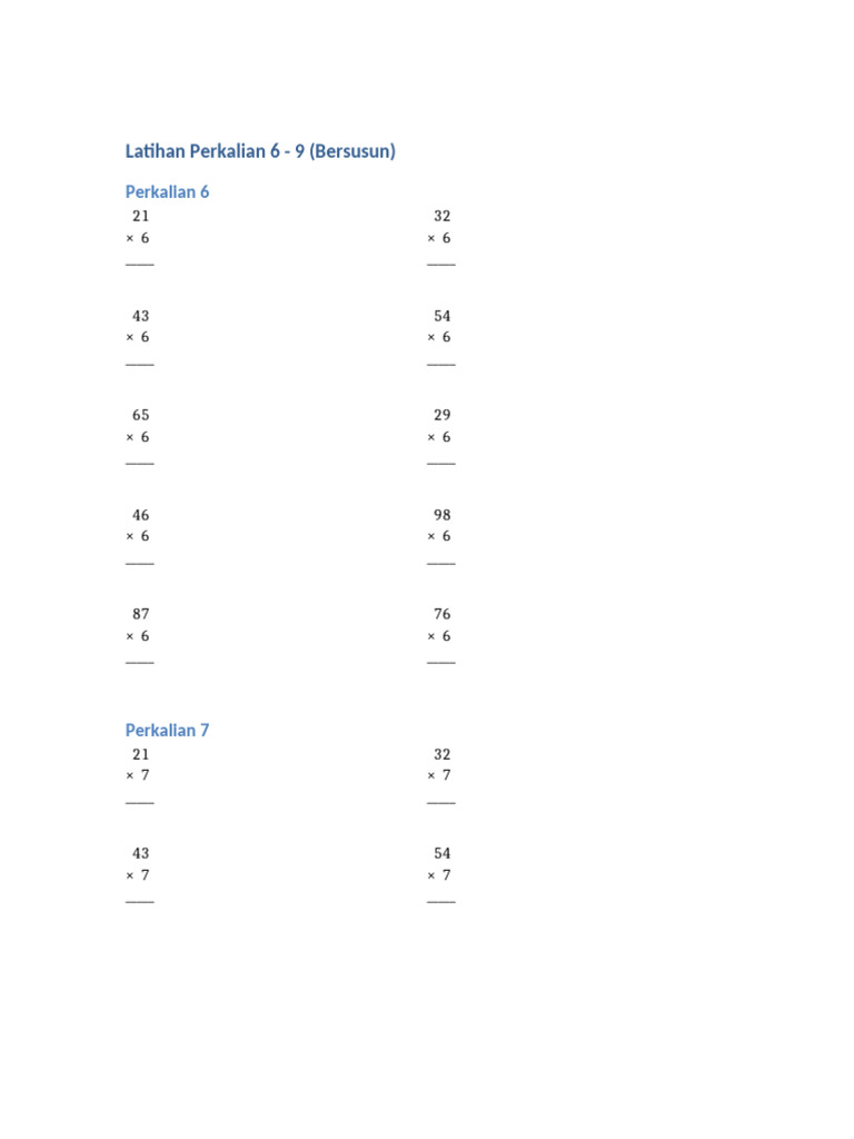 Latihan Perkalian 6-9 | PDF