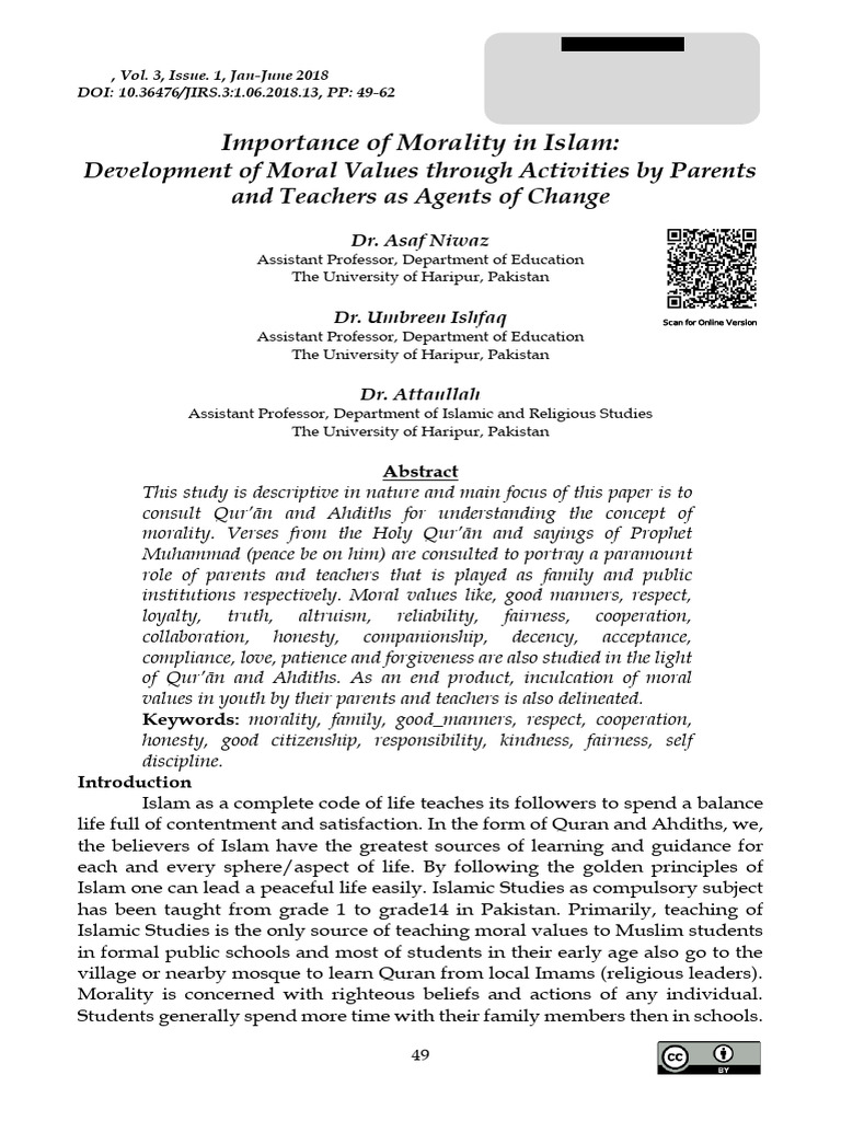 Morality in The Light of Quran and Ahadith Al Manhal | PDF | Teachers ...