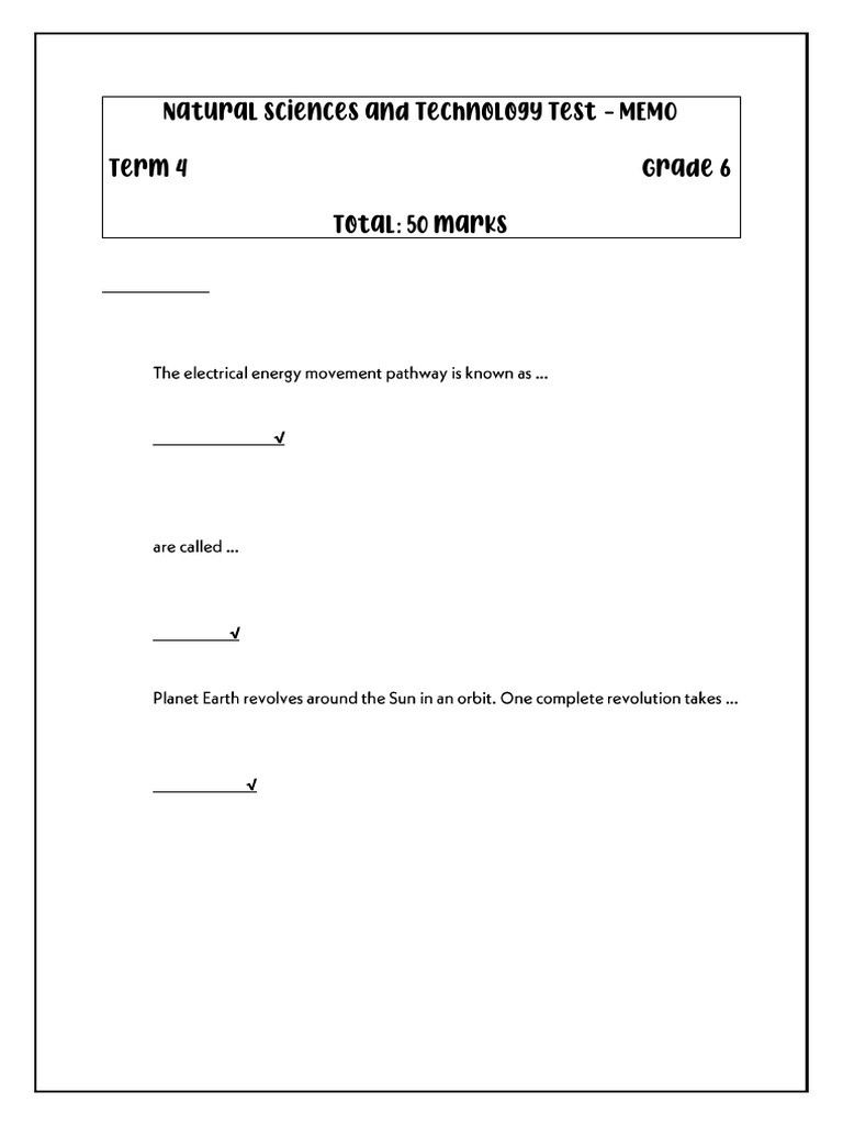 Grade 6 Term 4 NST Test Memo | PDF | Planets | Physical Sciences